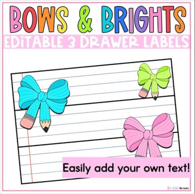 Editable 3 Drawer Cart Labels | Bows & Brights Theme | Colorful ...