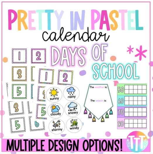 Classroom Calendar, Days of School | Pretty in Pastel Editable ...