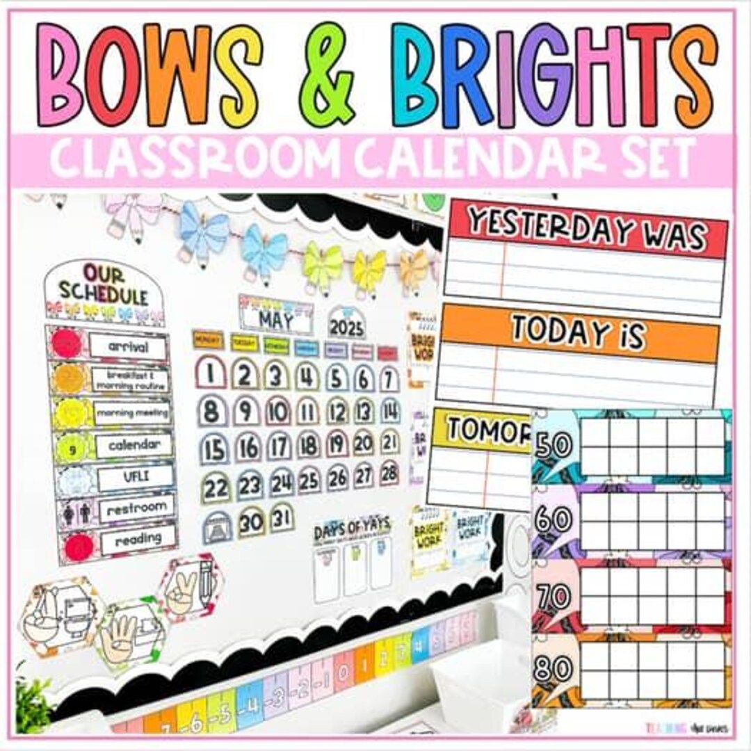 Bows & Brights Colorful Classroom Calendar Set | Calendar Display ...