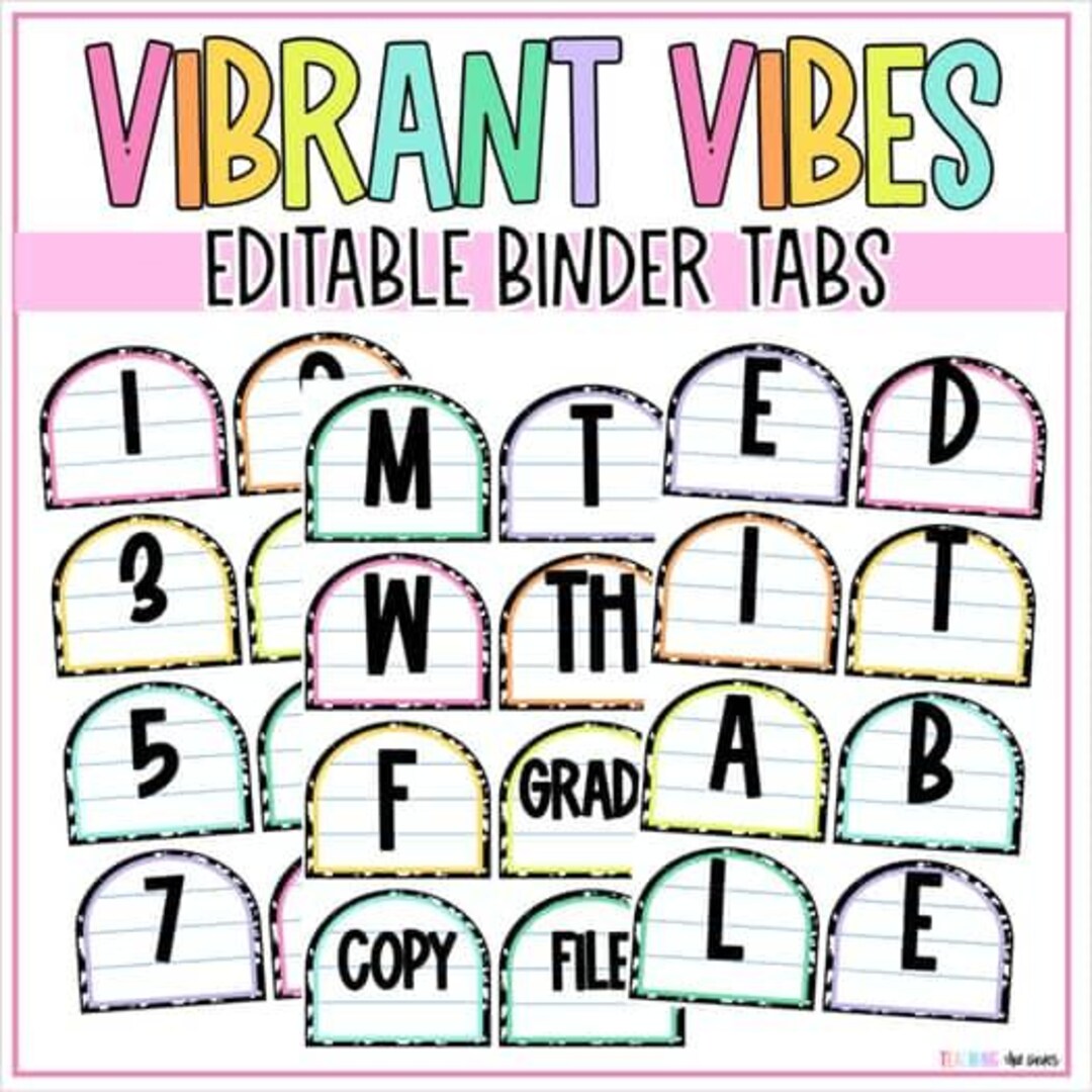 Vibrant Vibes Editable Binder Tabs | Colorful Classroom | Home ...