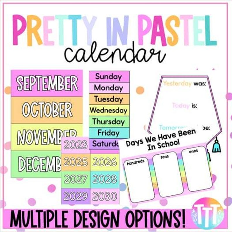 Classroom Calendar, Days of School | Pretty in Pastel Editable ...