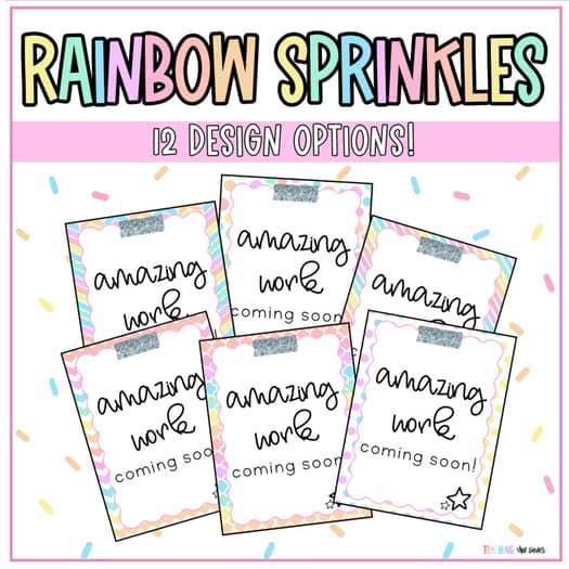 Colorful Amazing Work Coming Soon Posters | Pastel Rainbow Sprinkles ...