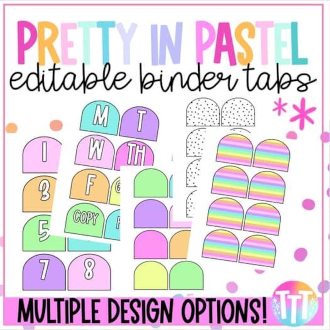 Editable Binder Tabs | Pretty in Pastel Editable Classroom Decor ...