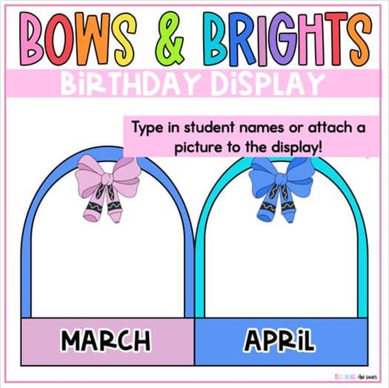 Editable Classroom Birthday Display | Bows & Brights | Colorful Trendy ...