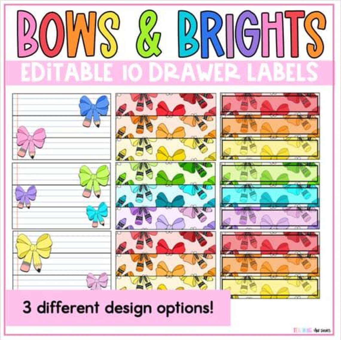 Editable 10 Drawer Cart Labels | Bows & Brights Theme | Colorful ...