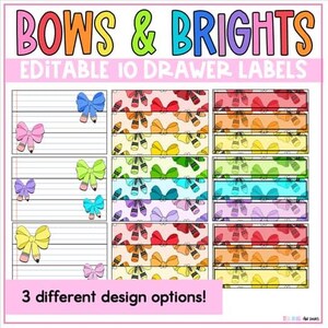 Editable 10 Drawer Cart Labels | Bows & Brights Theme | Colorful ...