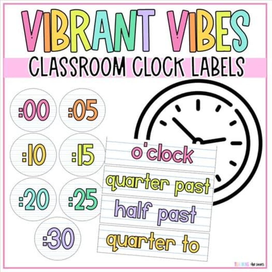 Vibrant Vibes Colorful Clock Labels | Colorful Classroom Decor ...