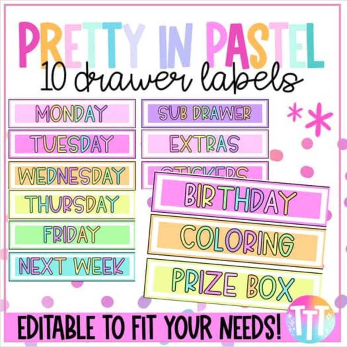 Editable 10 Drawer Rolling Cart Labels | Pretty in Pastel Editable ...