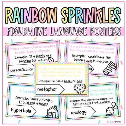 Figurative Language Posters | Rainbow Sprinkles Pastel + Colorful ...