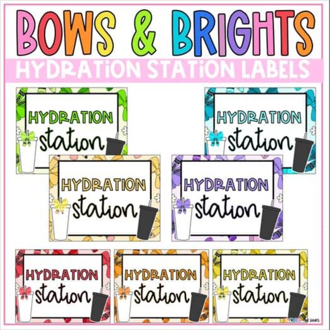 Hydration Station Posters | Bows & Brights Classroom Decor Colorful ...