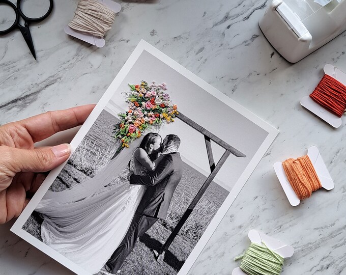 Small Arch-embroidery on Paper-wedding Day Custom Commission-wedding ...