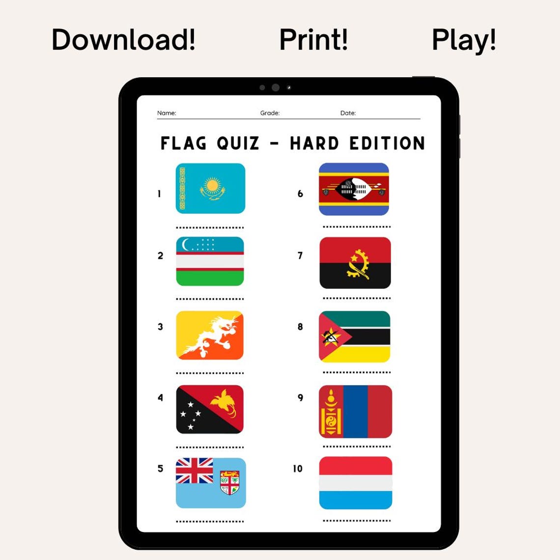 Hard World Flag Quiz – Printable Geography Challenge | Difficult Fill ...