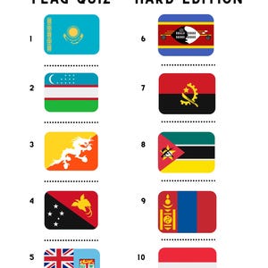 Hard World Flag Quiz – Printable Geography Challenge | Difficult Fill ...