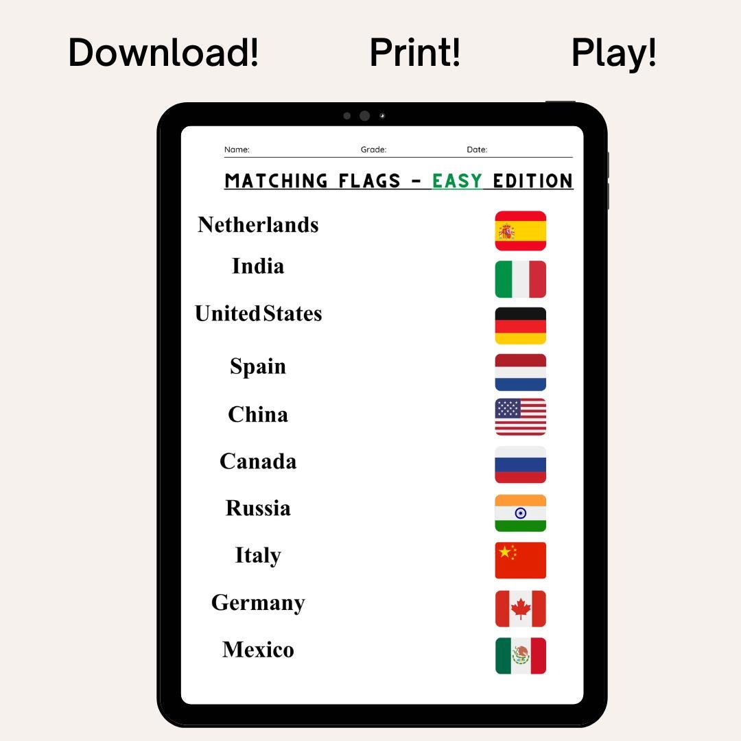 Flag Matching Game for Kids – Easy Edition Printable Activity – Learn ...
