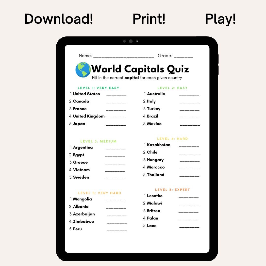 Ultimate World Capitals Quiz: Interactive Fill-in-the-blank Trivia ...