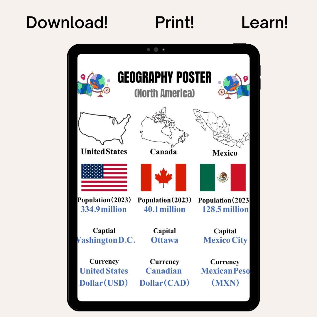 North America Geography Fact Sheets | Kids Map Activity | Printable ...