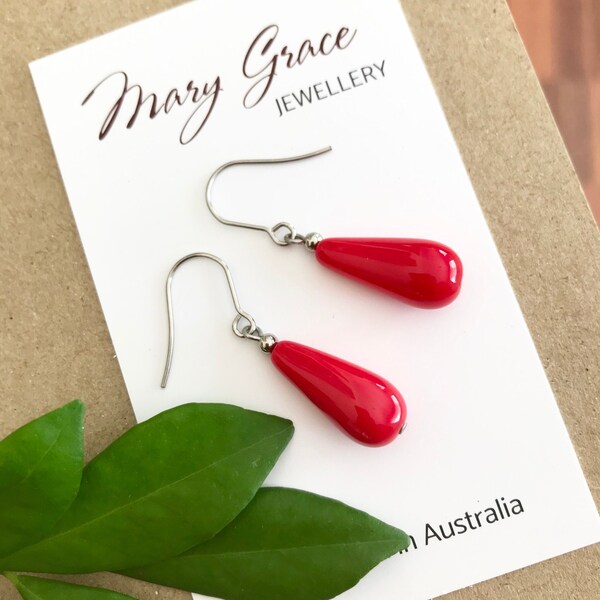 Bright Red Earrings - Etsy
