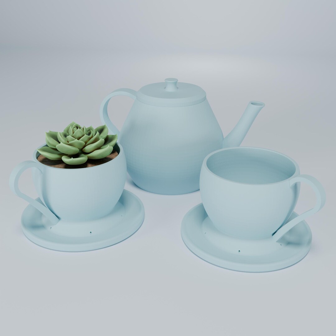 Planter Set With Watering Can- Tea Set Planters 16 Colors - Perfect ...