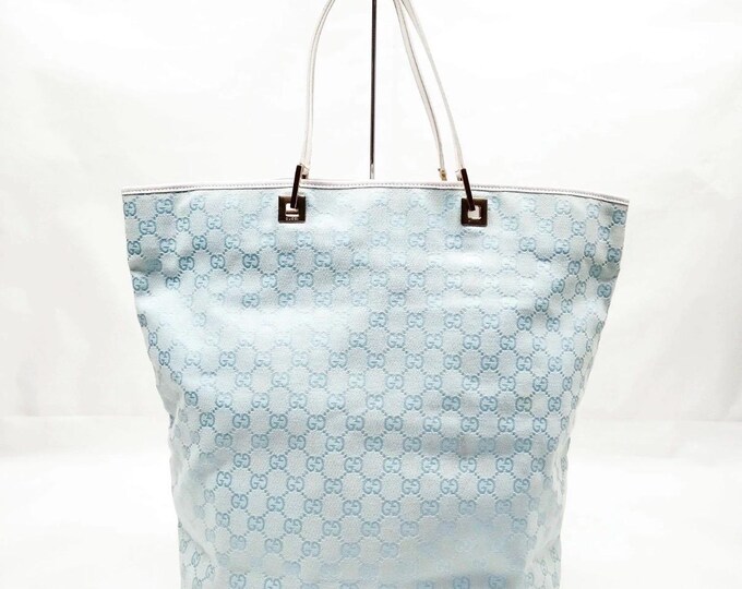 Authentic GUCCI GG Light Blue White Canvas Tote Hand Bag Large Size - Etsy
