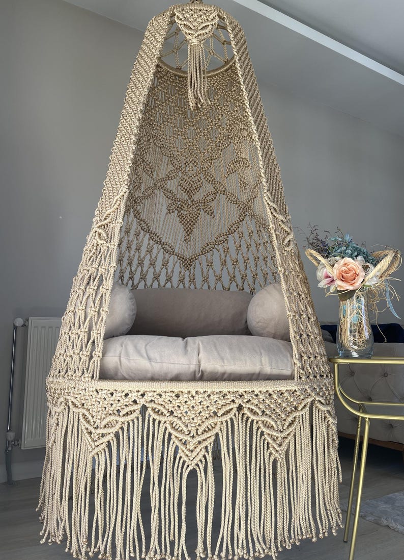 Boho Hammock Chair, Macrame Swing Chair, Hanging Chair for Indoor ...