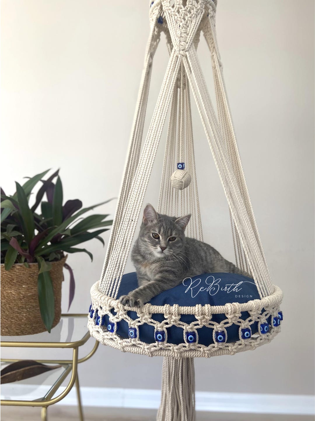Evil Eye Hanging Cat Bed With Cat Toys, Macrame Cat Hammock, Cat Tree ...