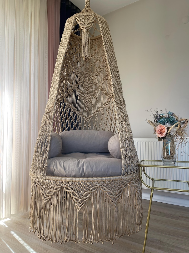 Boho Hammock Chair, Macrame Swing Chair, Hanging Chair for Indoor ...