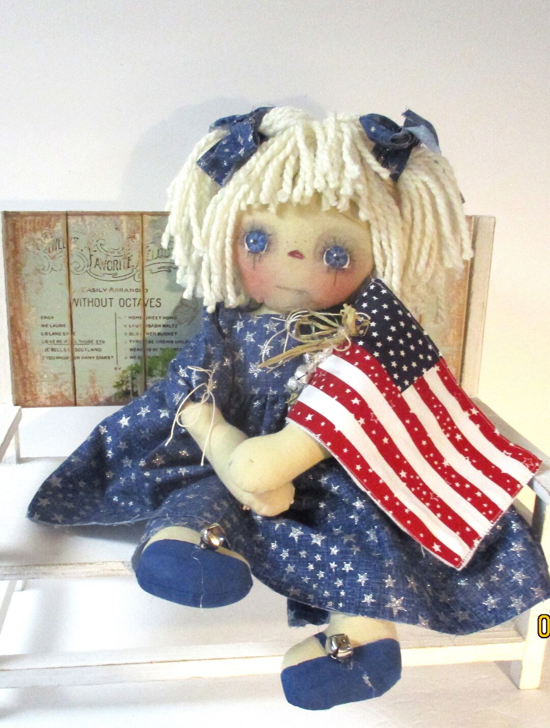 Primitive Patriotic Raggedy Ann Doll madison and Handcrafted Flag - Etsy