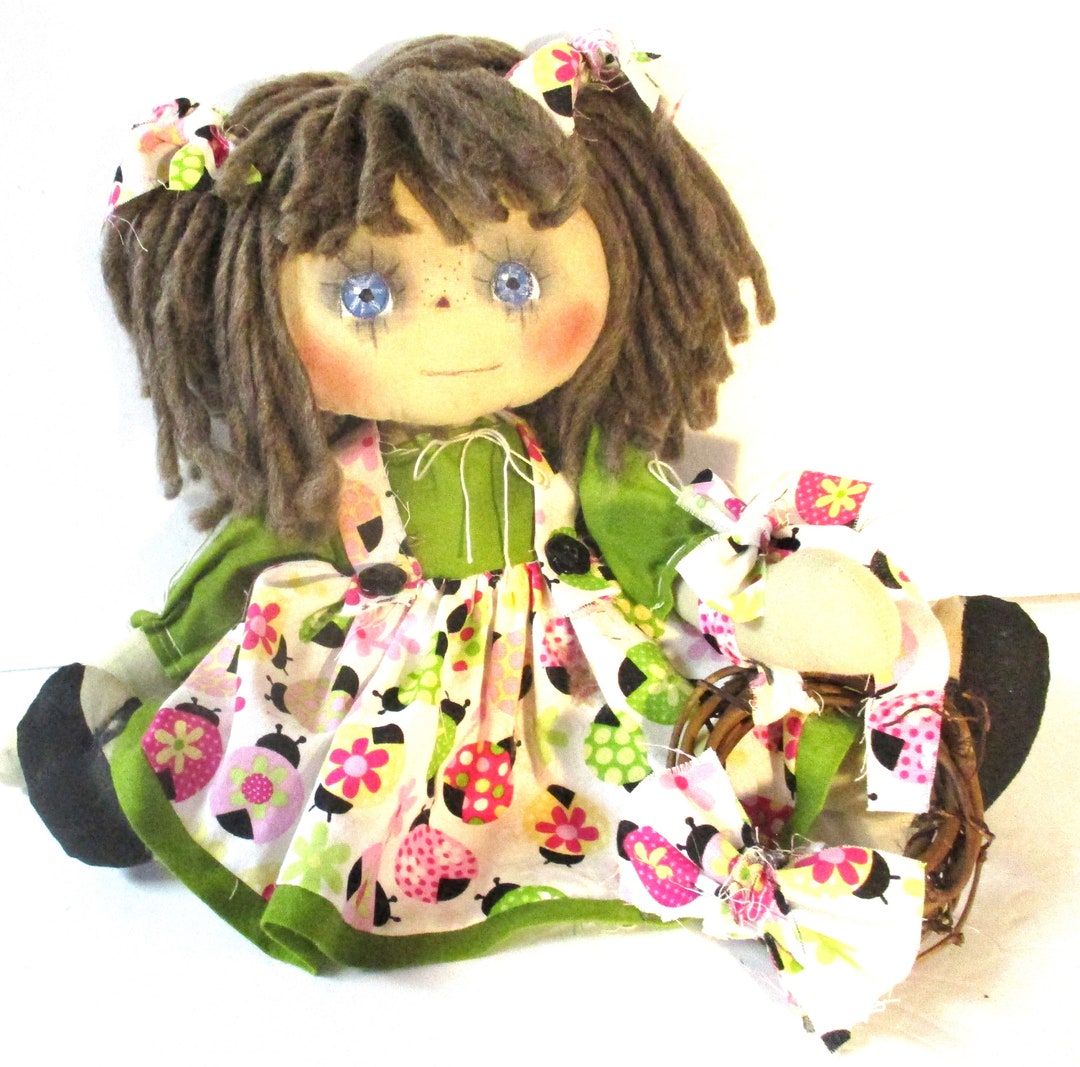 Primitive Handmade Raggedy Ann Lady Bug Doll helen 14inces With Wreath ...