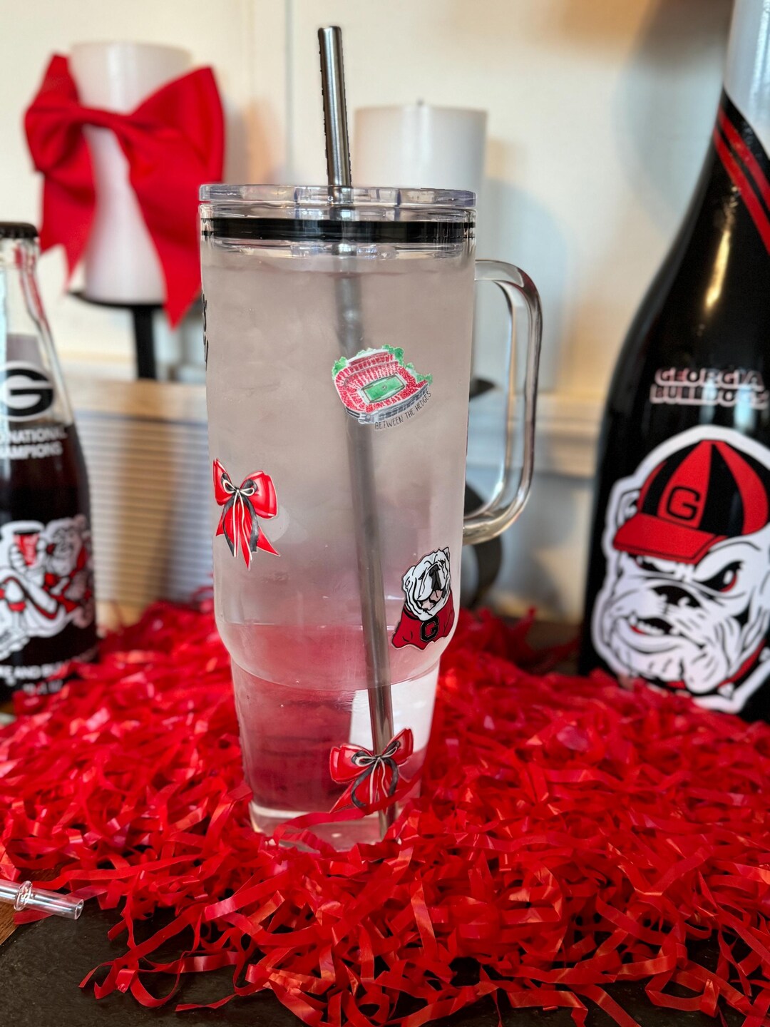 University of Georgia 40 Oz Glass Tumbler Gift Bows Coquette Game Day ...