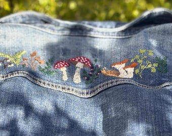 Mountain Landscape Denim Jacket. Black Jean Jacket. Black Denim Coat ...