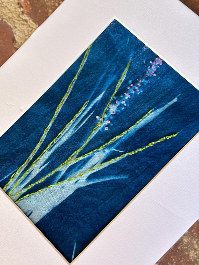 Hand Embroidered Cyanotype Print - Etsy