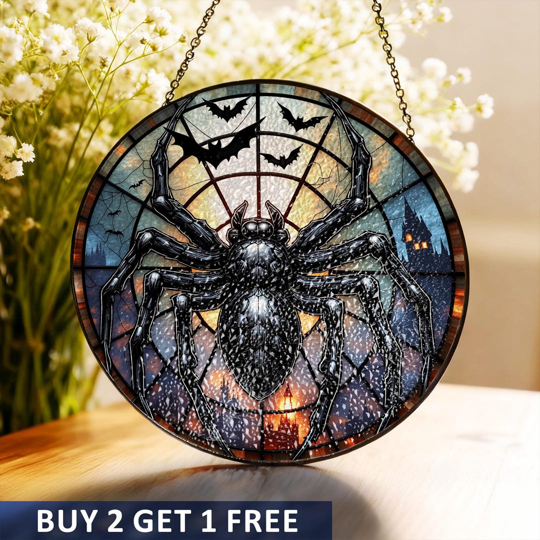 Gothic Stained Glass Spider Window, Circular Church Style Suncatcher ...