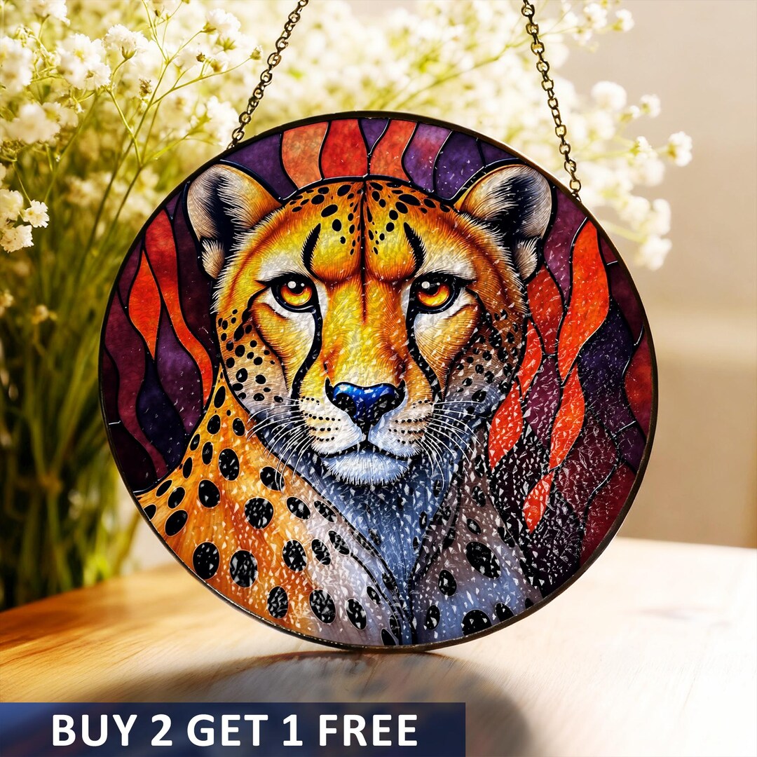 Stained Glass Cheetah Suncatcher Sun Catcher Animal Decor Gift - Etsy