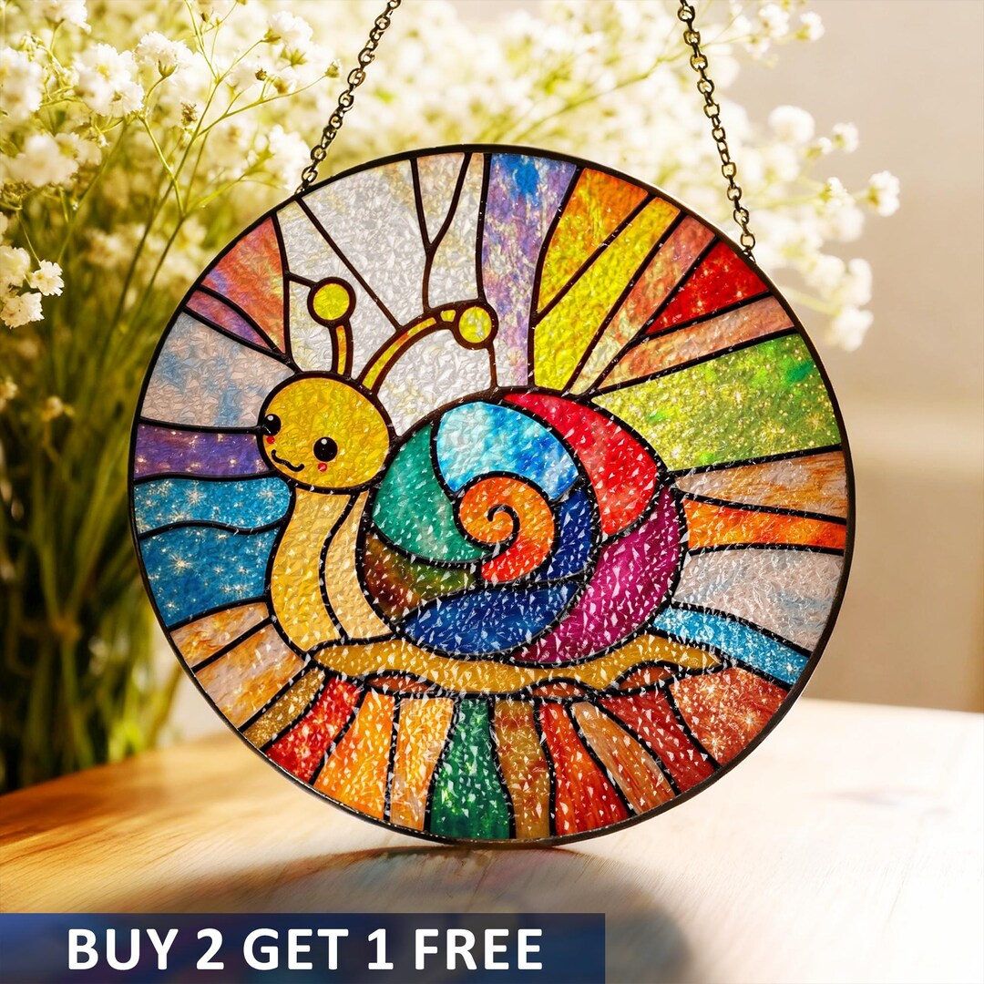 Cute Rainbow Snail Stained Glass Suncatcher, Kids Room Window Decor ...
