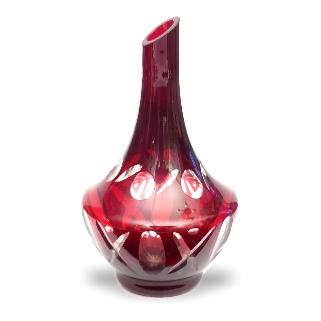 Bohemia Red Crystal Vase, Diagonal Cut, Vintage Hand Made Vase - Etsy