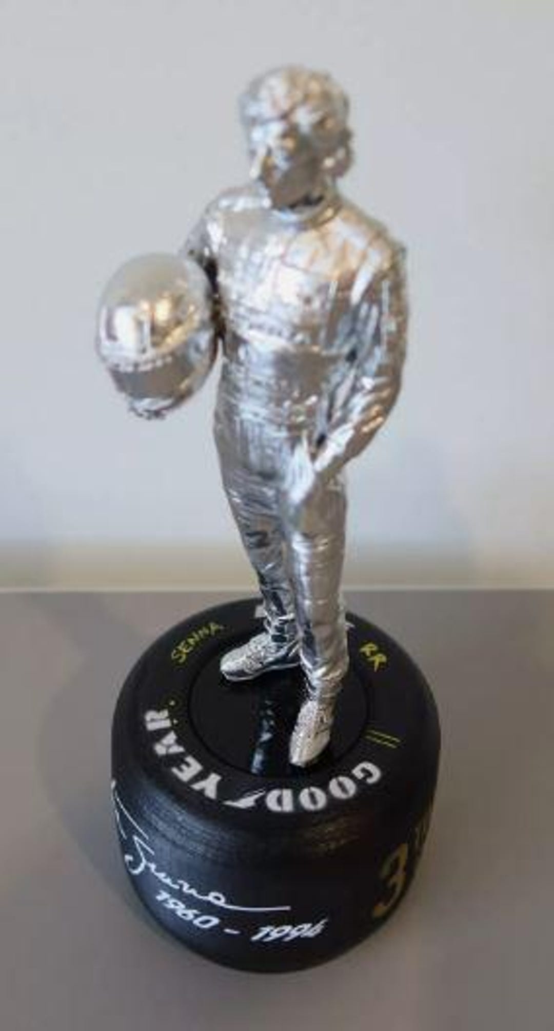 Ayrton Senna CHROME Figure & Tyre Statue Display Handmade (LARGE ...