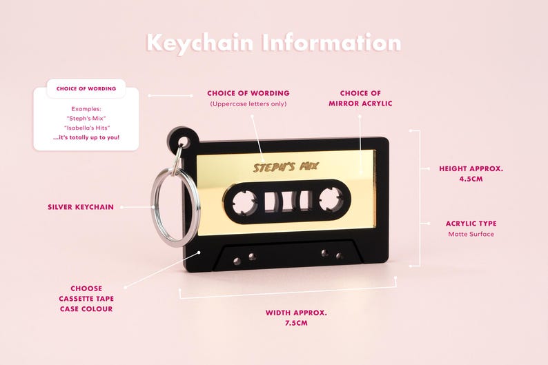 Cassette Tape Name Keychain, 90s Keychain, School Name Tag, Cassette ...