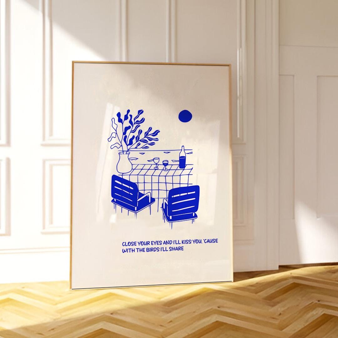 Blue View Poster,blue Color Poster Print, White Poster Print, Chair ...