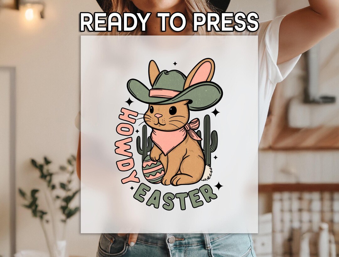 Cowboy Easter Bunny DTF Heat Transfer, Howdy Easter Printing, Cowboy ...