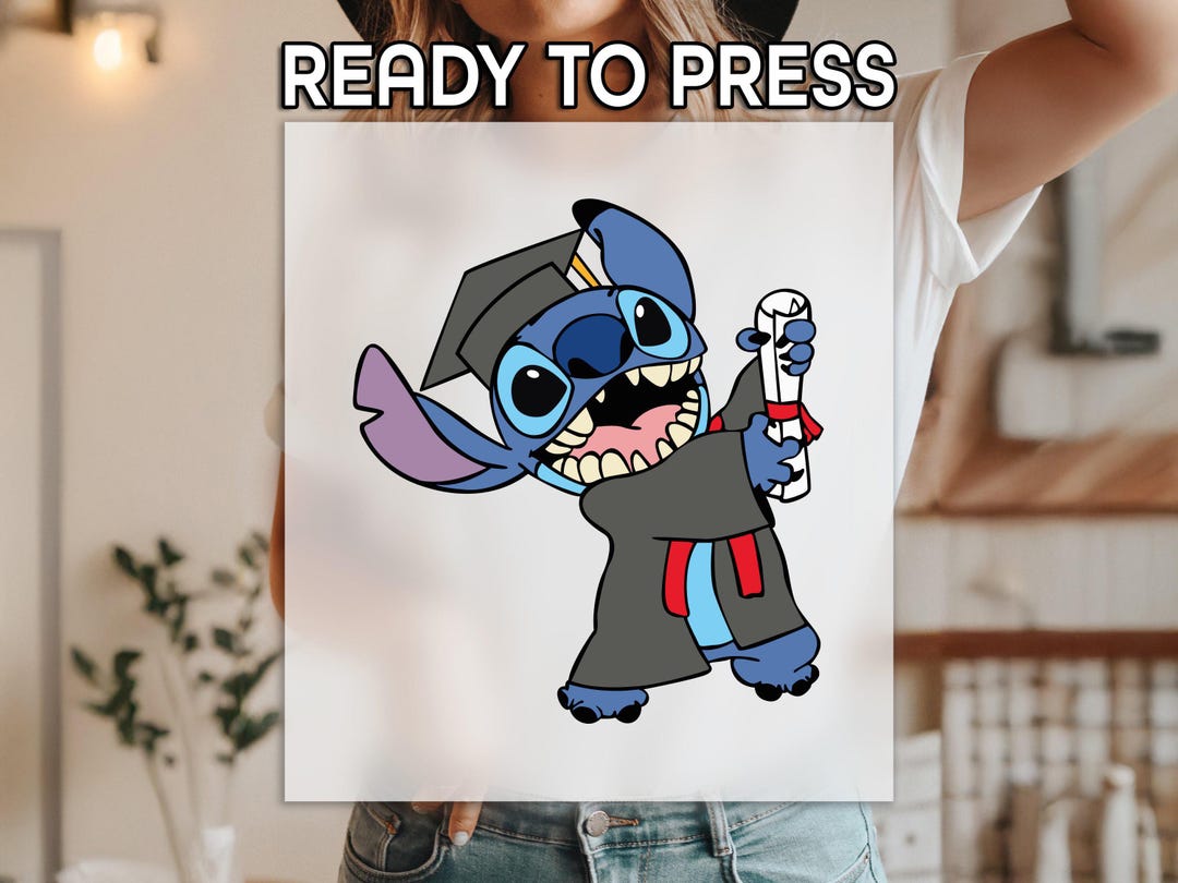 Stitch Graduation DTF Heat Transfer, Cute Stitch and His Diploma ...
