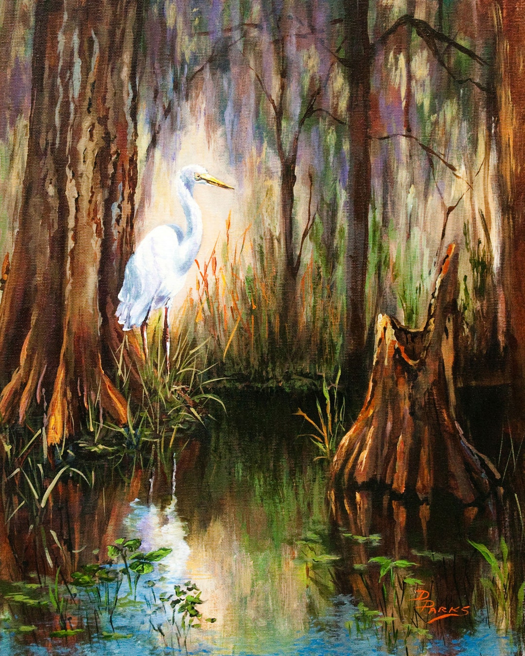 Louisiana Swamp Art Print or Giclée Canvas, Heron and Egret Among the ...