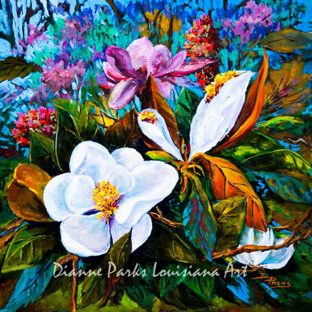 Magnolia Art Print or Giclée Canvas, Louisiana State Flower Art, Floral ...