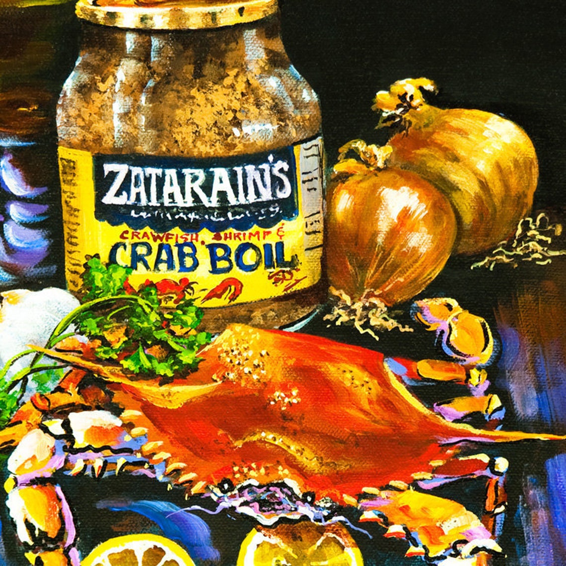 Crab Boil Art Print or Giclée Canvas, New Orleans Seafood Kitchen Decor ...