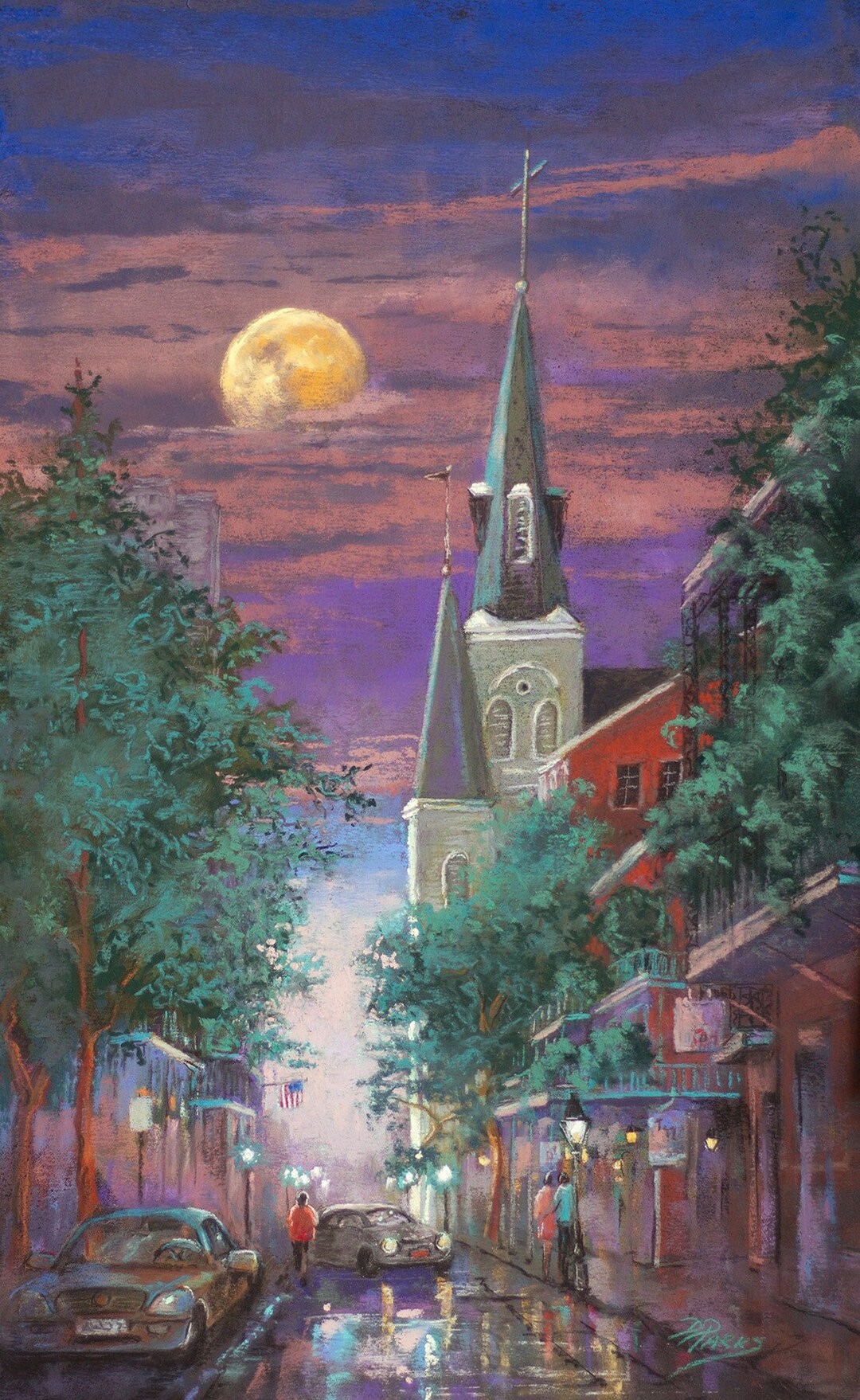 Moon Over Rue Chartres in French Quarter as St. Louis Cathedral's ...
