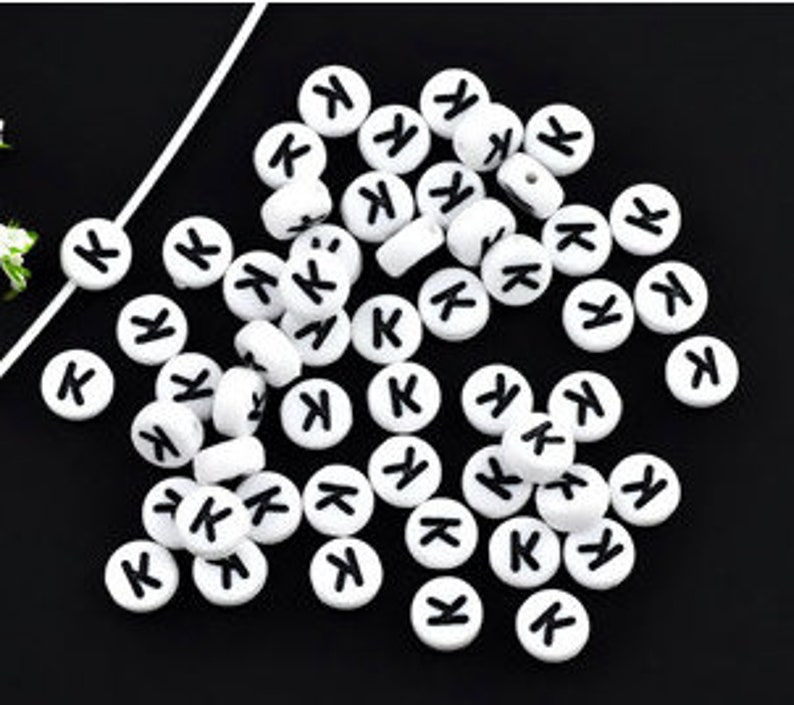 20 White Acrylic Letter K Beads, 7mm Round Alphabet Beads BD736 - Etsy