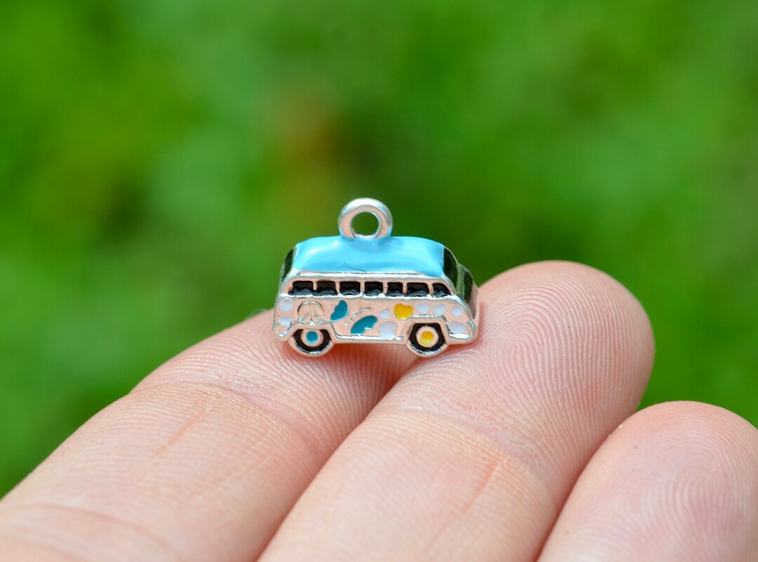 1 Bus 3D Charm Silver Plated and Blue Enamel SC2416 - Etsy