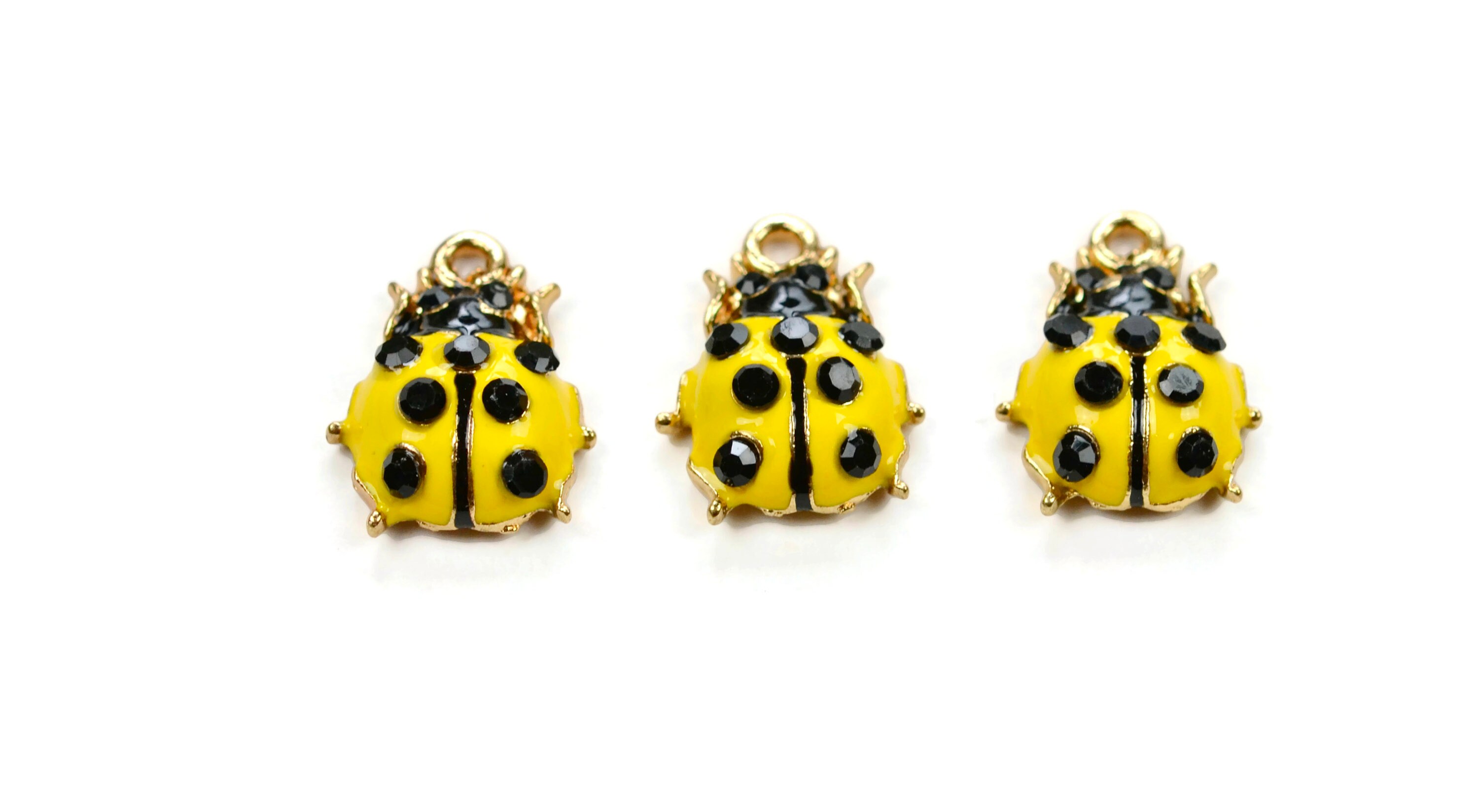 BULK 20 Yellow and Black Enamel Ladybug Gold Tone Charms | Etsy
