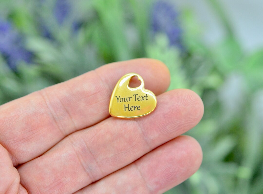 Personalized Gold Plated Stainless Steel Puffed 15mm Heart Charm, Laser ...