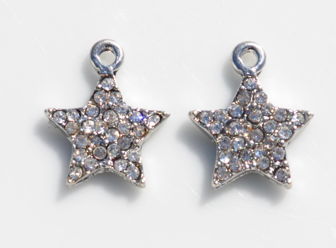 5 Rhinestone Star Silver Tone Charms SC5022 | Etsy