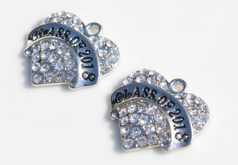 1 Class of 2018 Silver Tone Rhinestone Heart Charm SC6258 - Etsy
